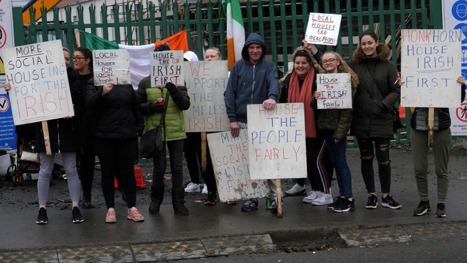 “House the Irish First”: protesters gather outside Dublin housing ...