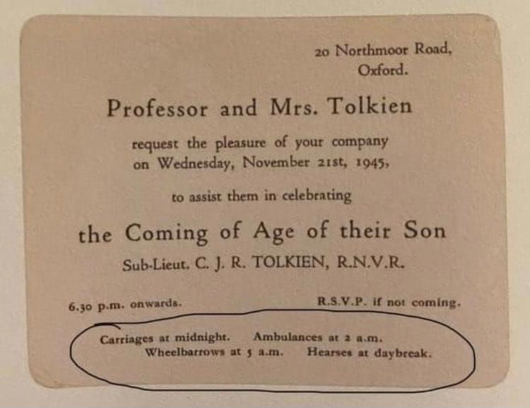 This invite from Tolkien to a 'coming of age' party has a delightful ...