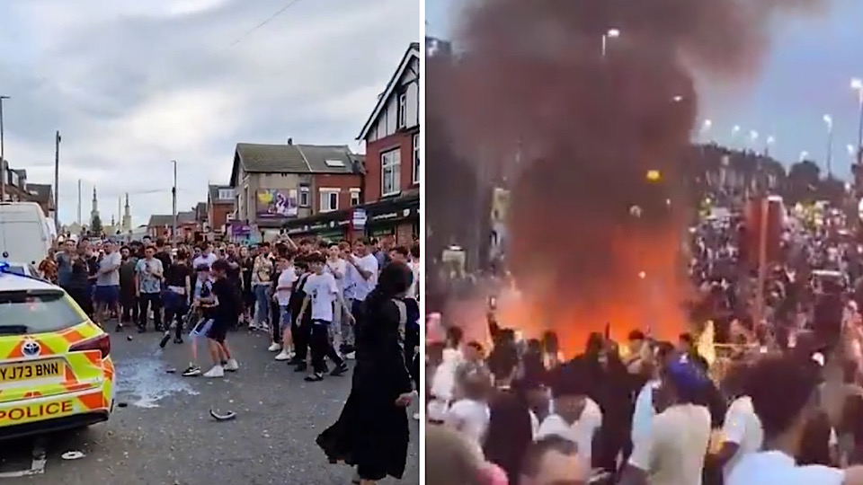 WATCH: Double-decker bus set on fire and police car overturned during ...